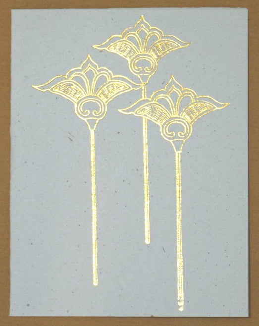 Card, Gold print, 3 Papyrus flowers – Zabbaleen Products